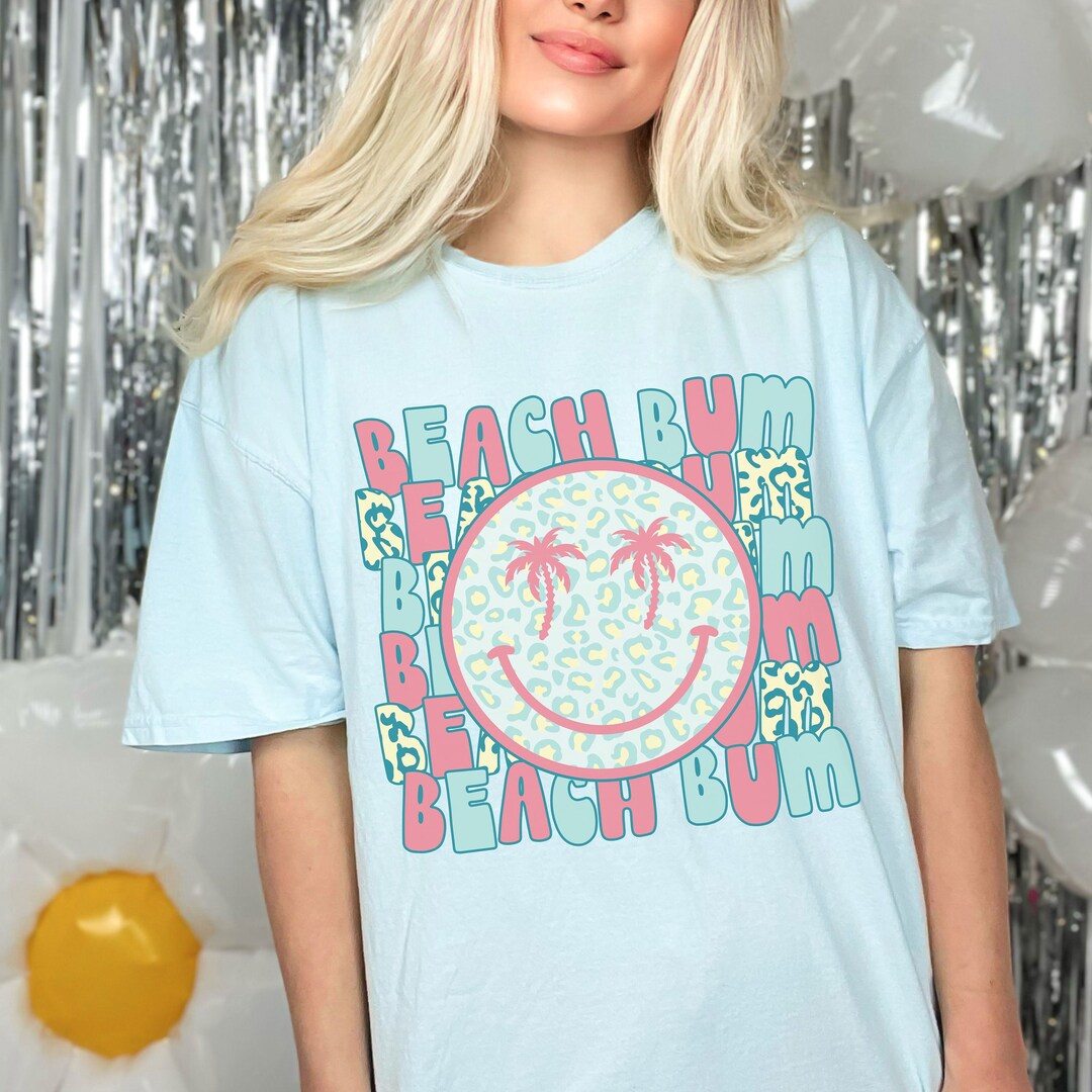 Comfort Colors Beach Bum Smiley Face Oversized tshirt Preppy Trendy ...