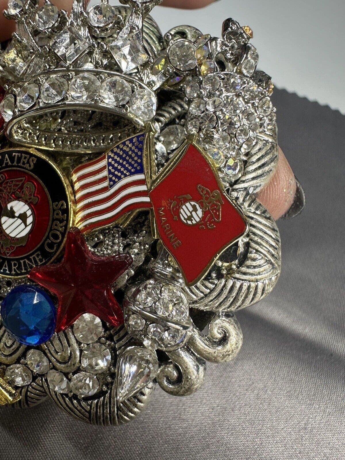Vintage 3D Jeweled Red Hat Crown Marines USA Wings Brooch Scarf Purse ...