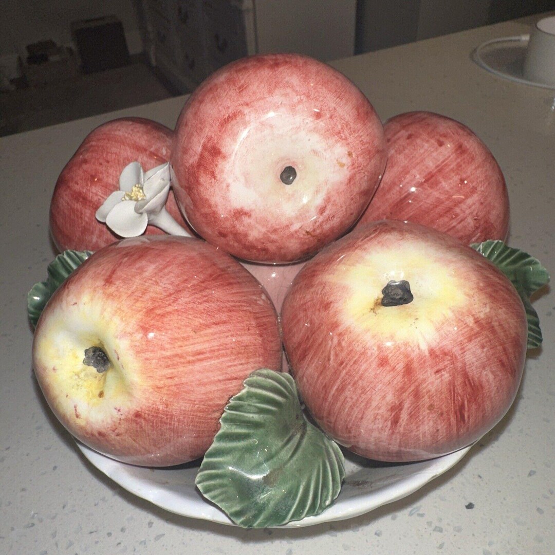 Italian Red Apple Daisy Centerpiece Made in ITALY Ceramic White Basket ...