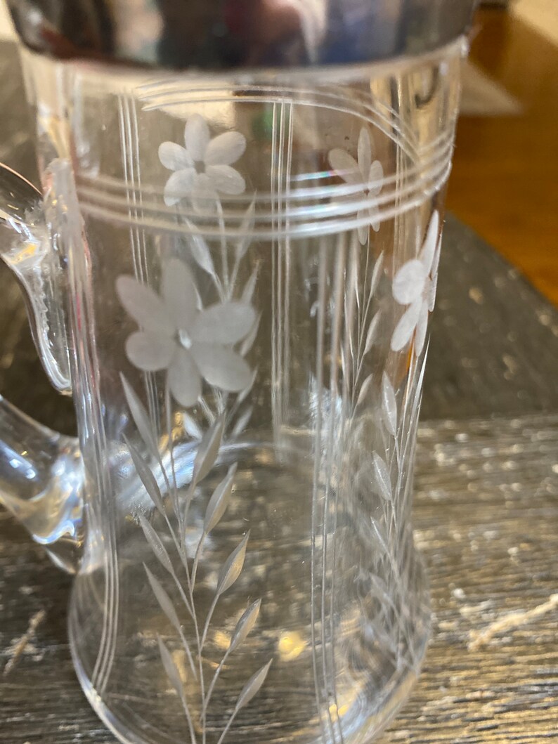 Antique Etched Glass Syrup Pitcher With Hinged... - Etsy