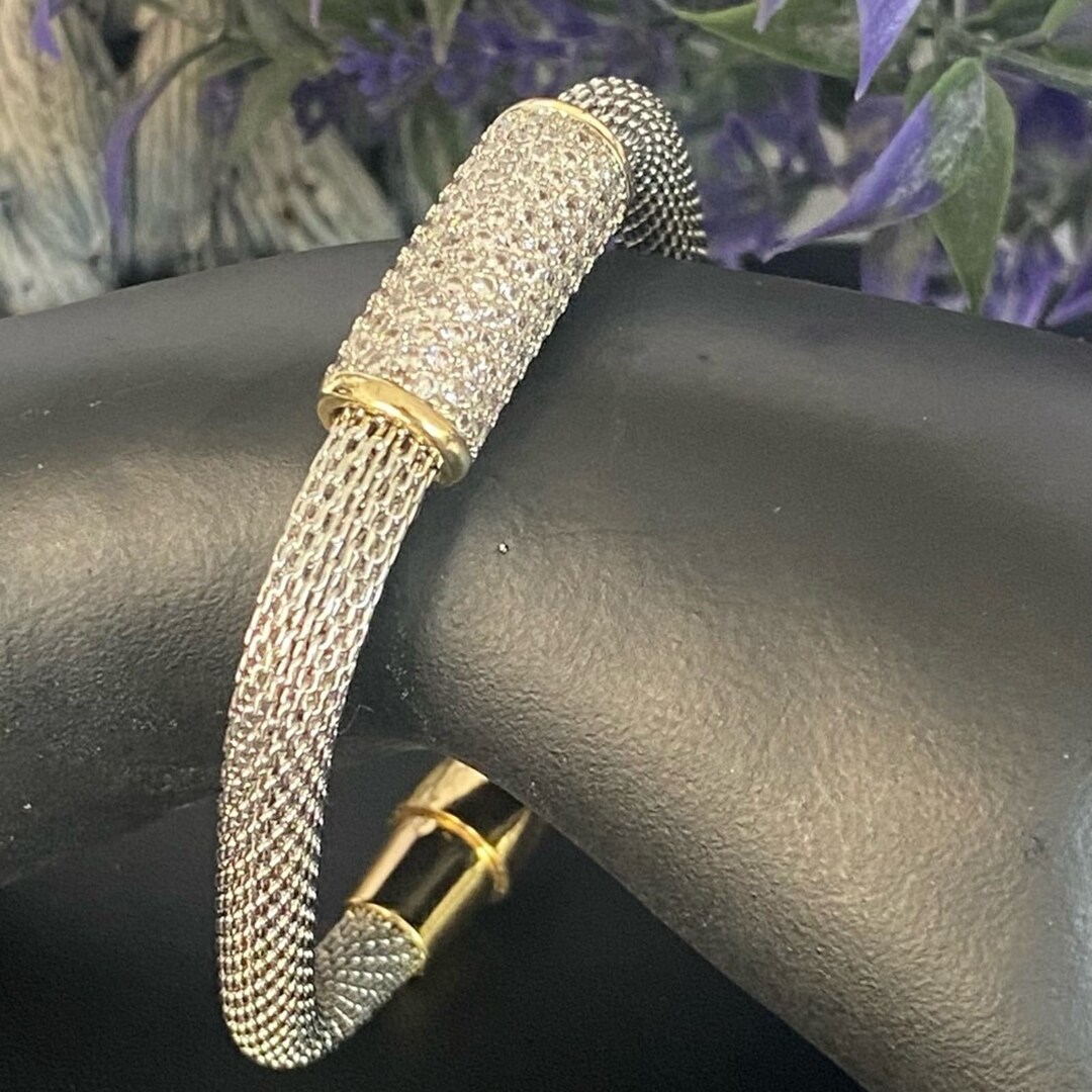 Cable Style Magnetic Two-tone Silver and Gold Rhinestone Bracelet - Etsy