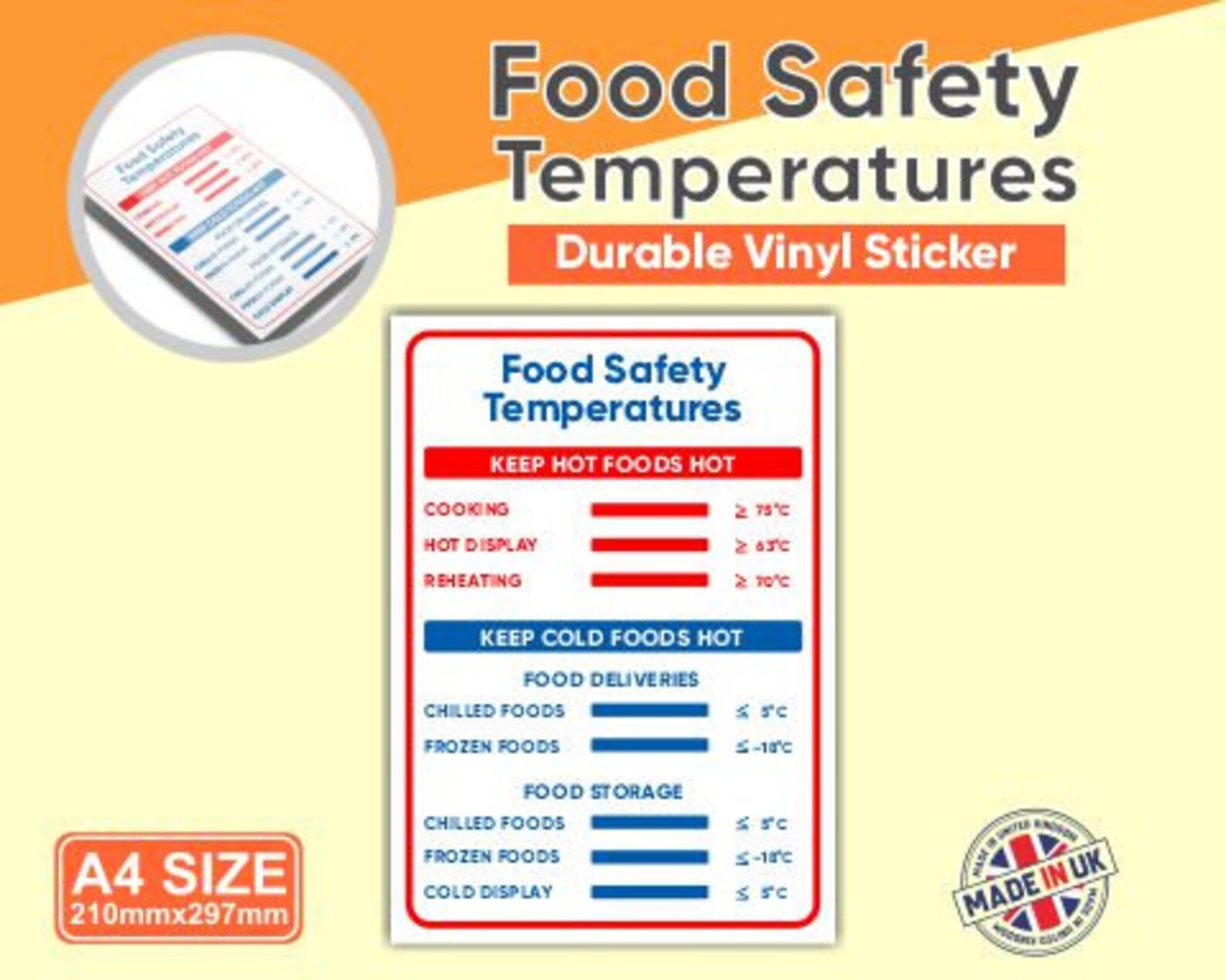 A4 Food Safety Checklist, Safety Temperatures, Prevent Cross ...