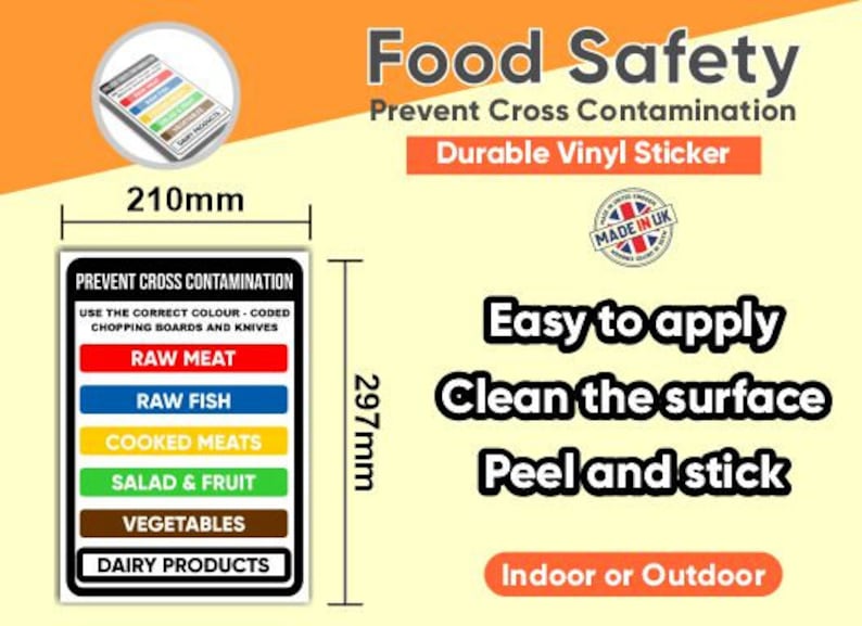 A4 Chopping Board Information Vinyl Sticker - Prevent Cross ...
