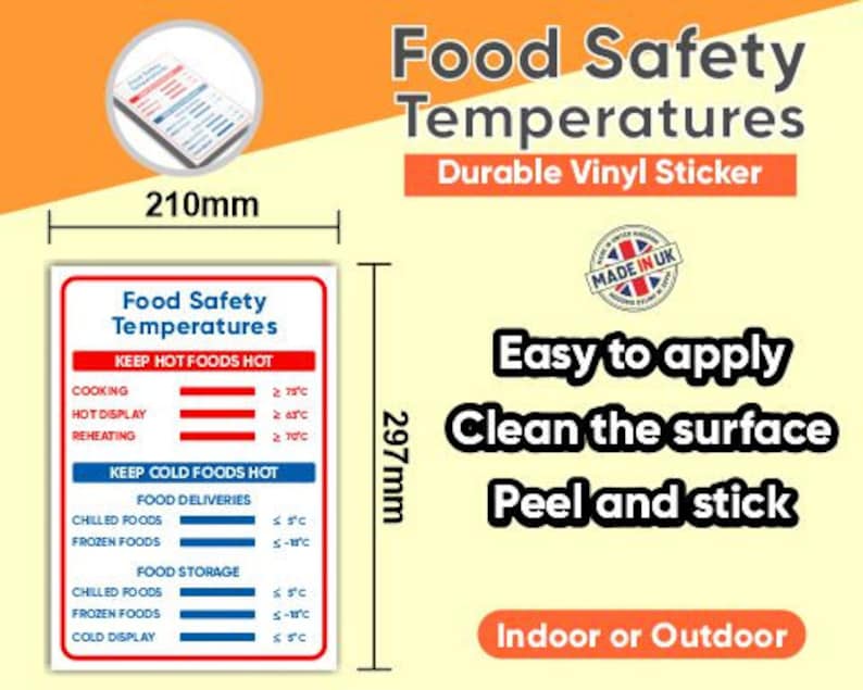 A4 Food Safety Temperatures Vinyl Sticker - Hot Cold Food Temperature ...