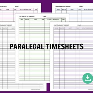 Paralegal Timesheet Printable: Law Office Time Tracker (PDF ...