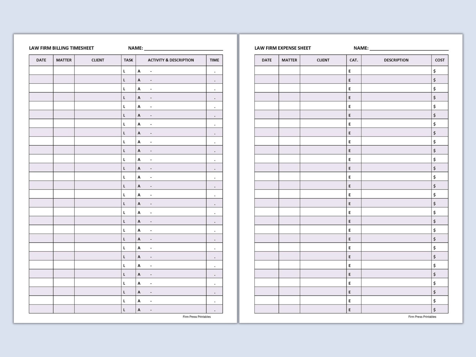 Law Firm Time Sheet: Attorney Timesheet, Printable Legal Time Tracker ...