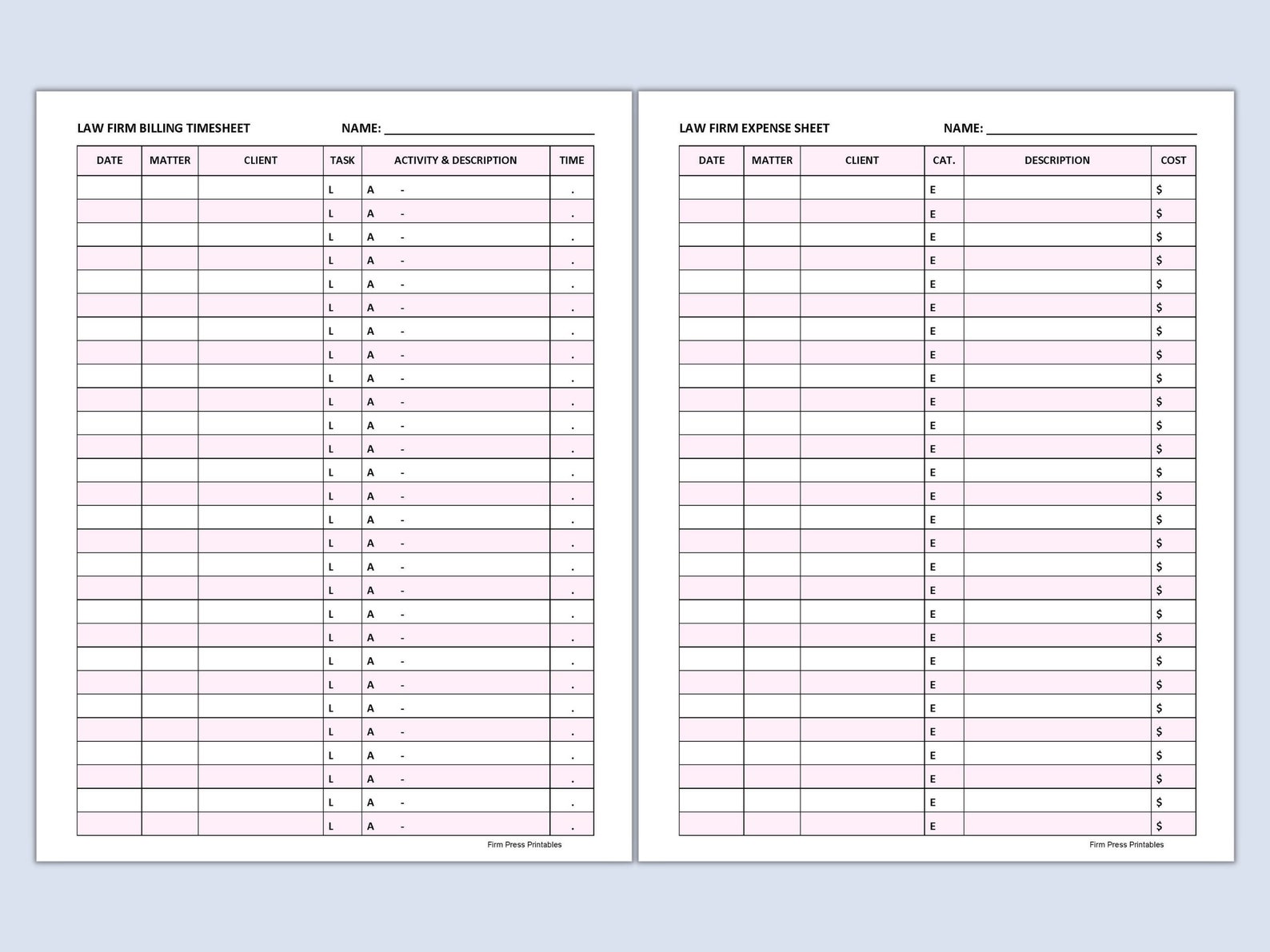 Attorney Timesheet Lawyer Time Sheet Legal Time Tracker Law Firm Time ...