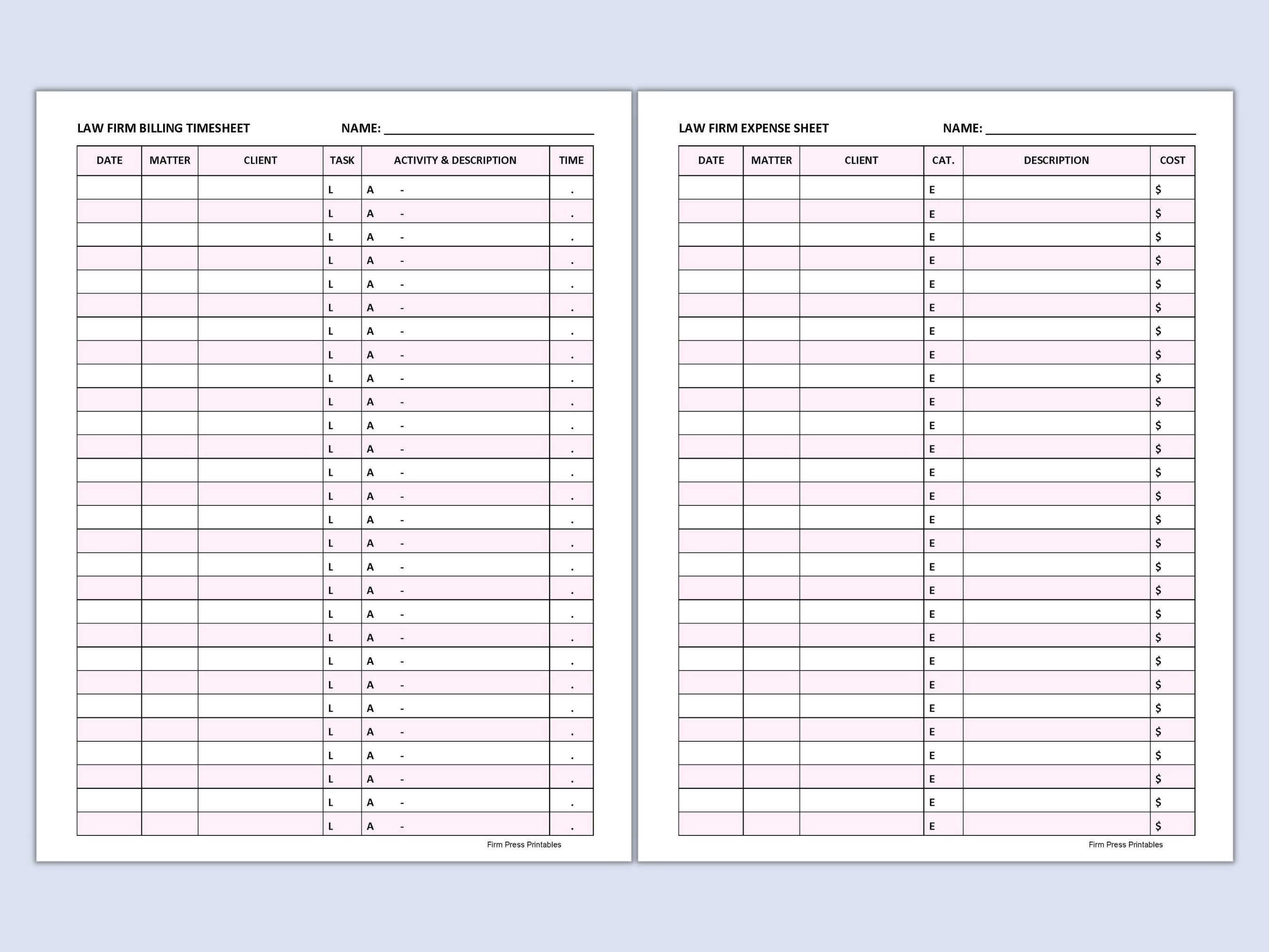 Attorney Timesheet Printable: Law Firm Billing Tracker (PDF Download ...