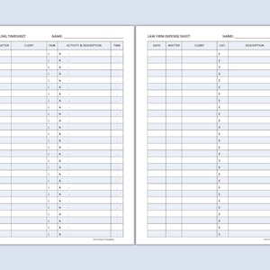 Law Firm Time Sheet: Attorney Timesheet, Printable Legal Time Tracker ...