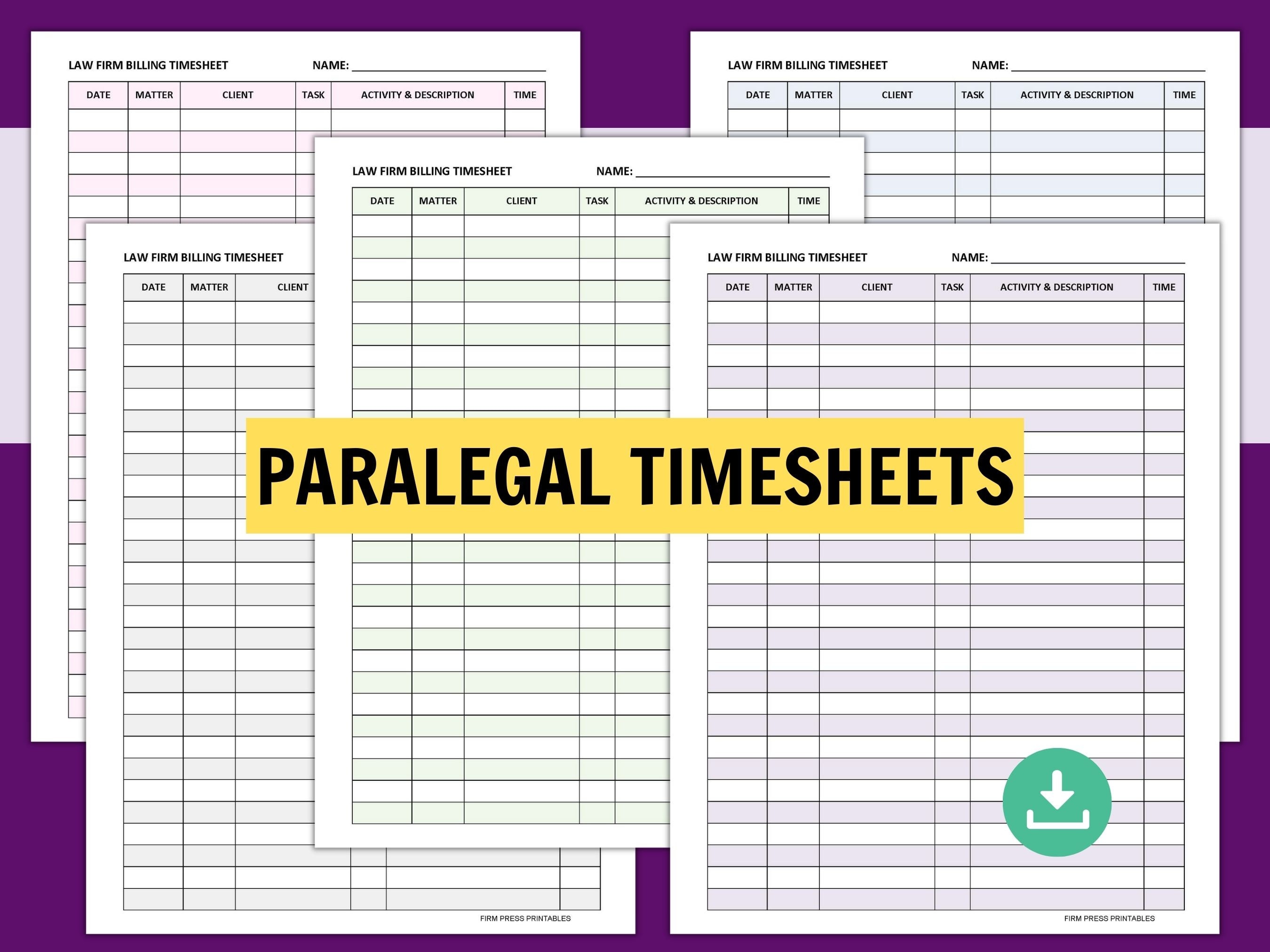 Paralegal Timesheet Printable Time Sheets for Paralegal Time Log ...