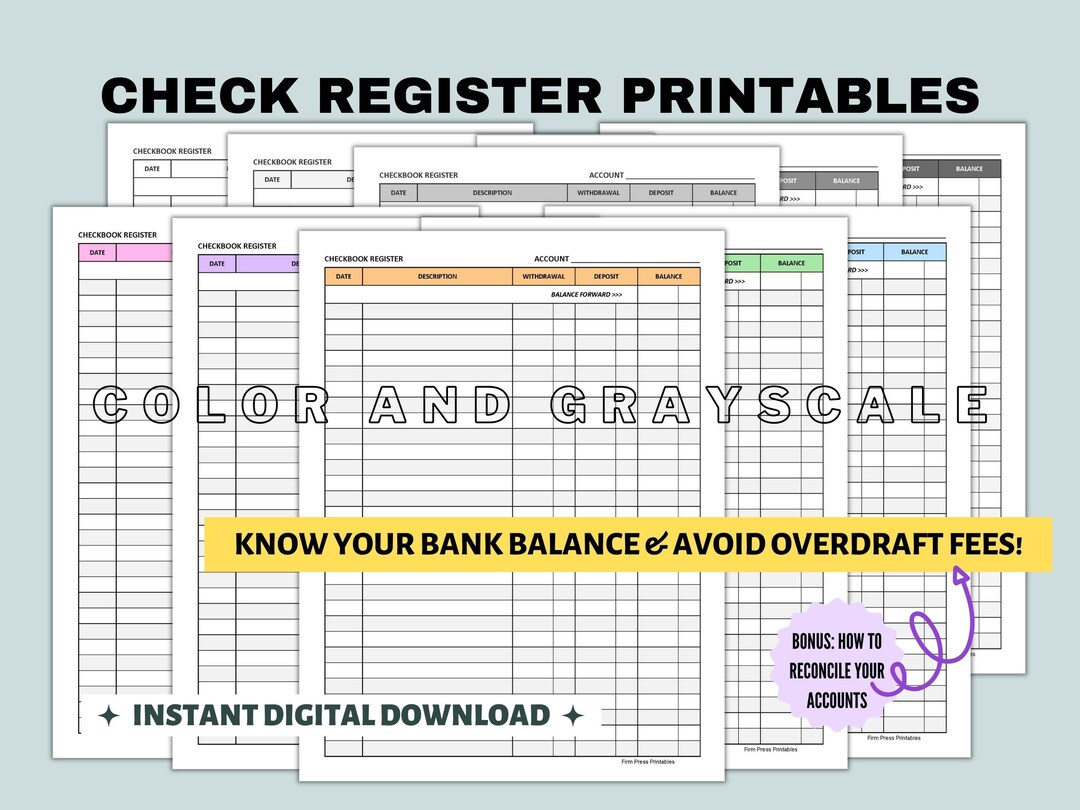 Checkbook Register Printable Bundle Bank Account Tracker - Etsy