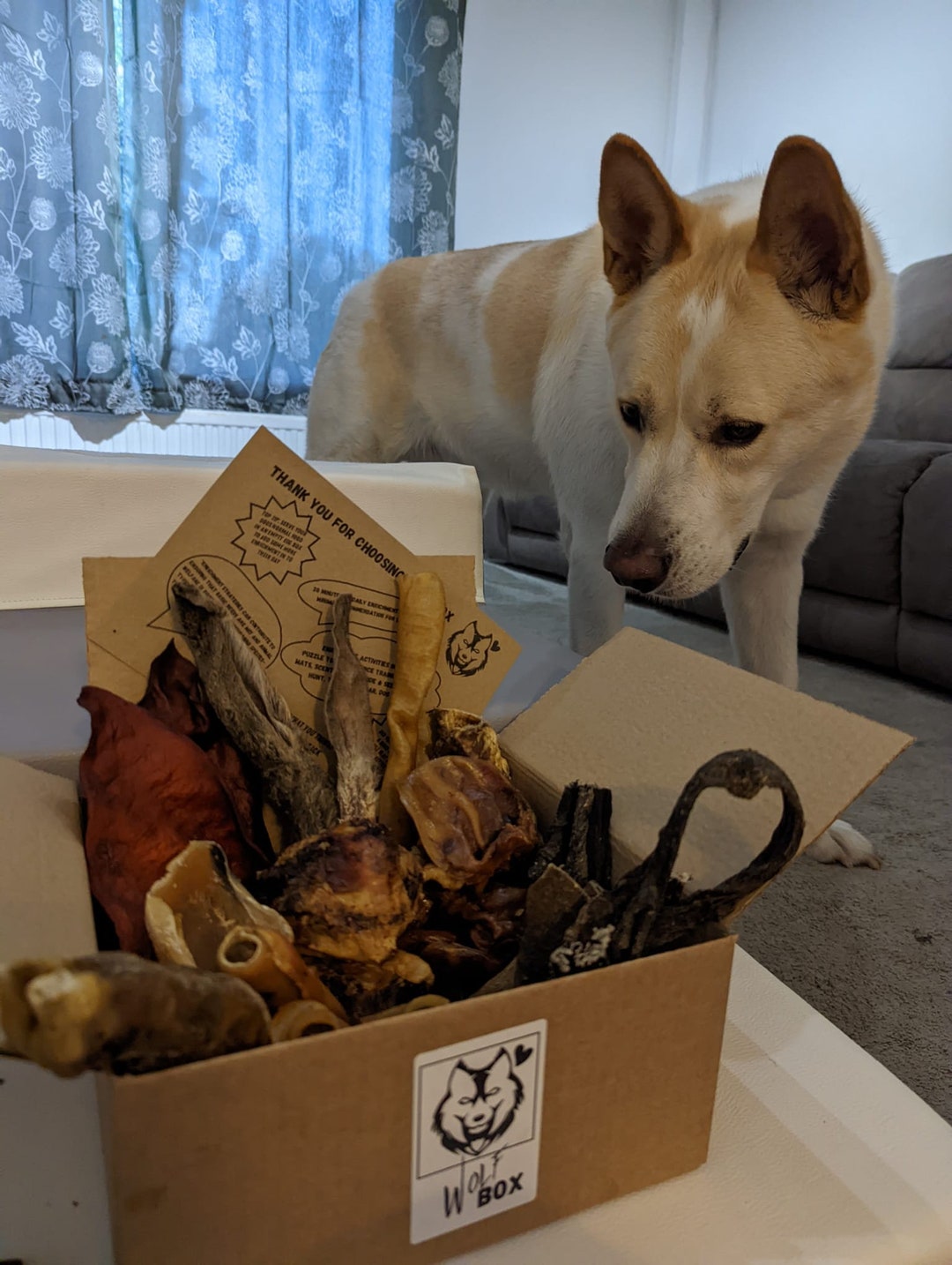 Large Wolf Box Natural Dog Treat Box With Long Lasting Chews, Dog Gift ...