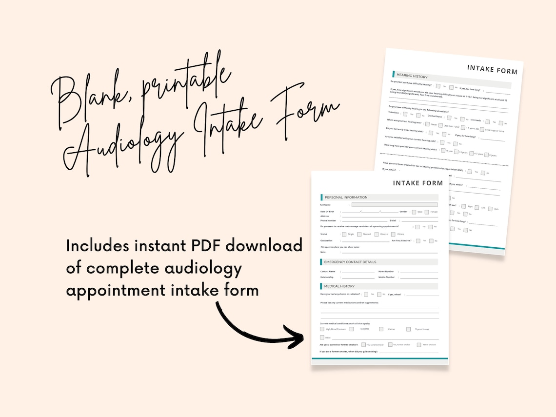 Audiology Intake Form Printable Instant Download Audiology - Etsy