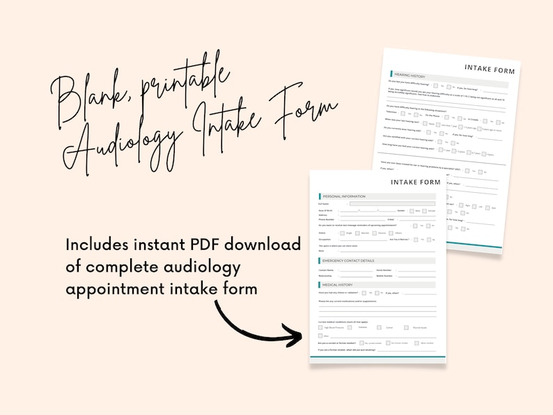 Audiology Intake Form Printable Instant Download Audiology - Etsy