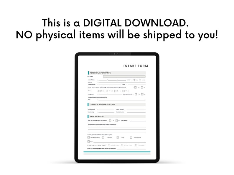 Audiology Intake Form Printable: Medical & Hearing History (instant ...