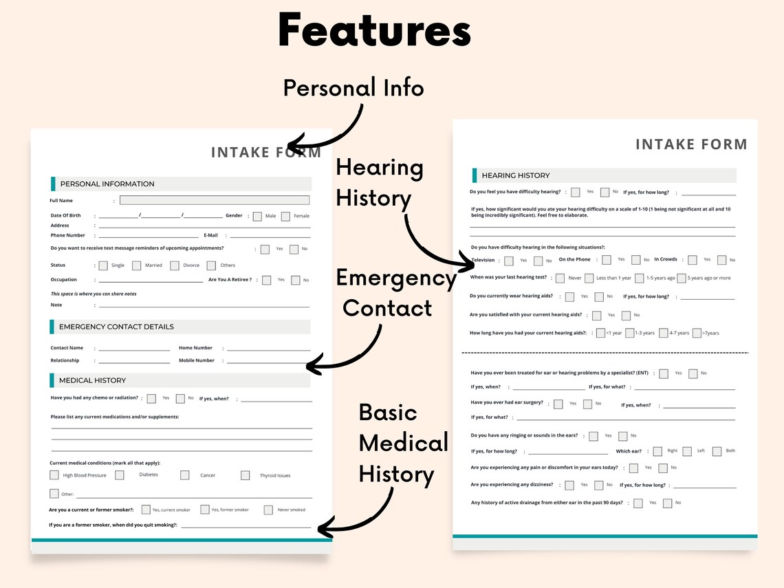 Audiology Intake Form Printable Instant Download Audiology - Etsy