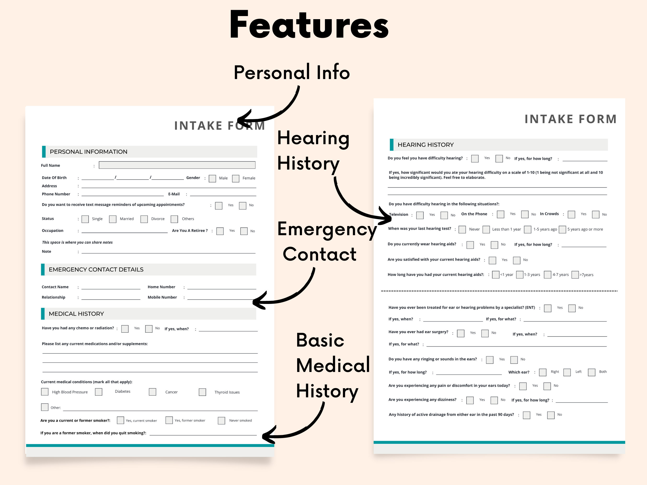 Audiology Intake Form Printable Instant Download Audiology - Etsy