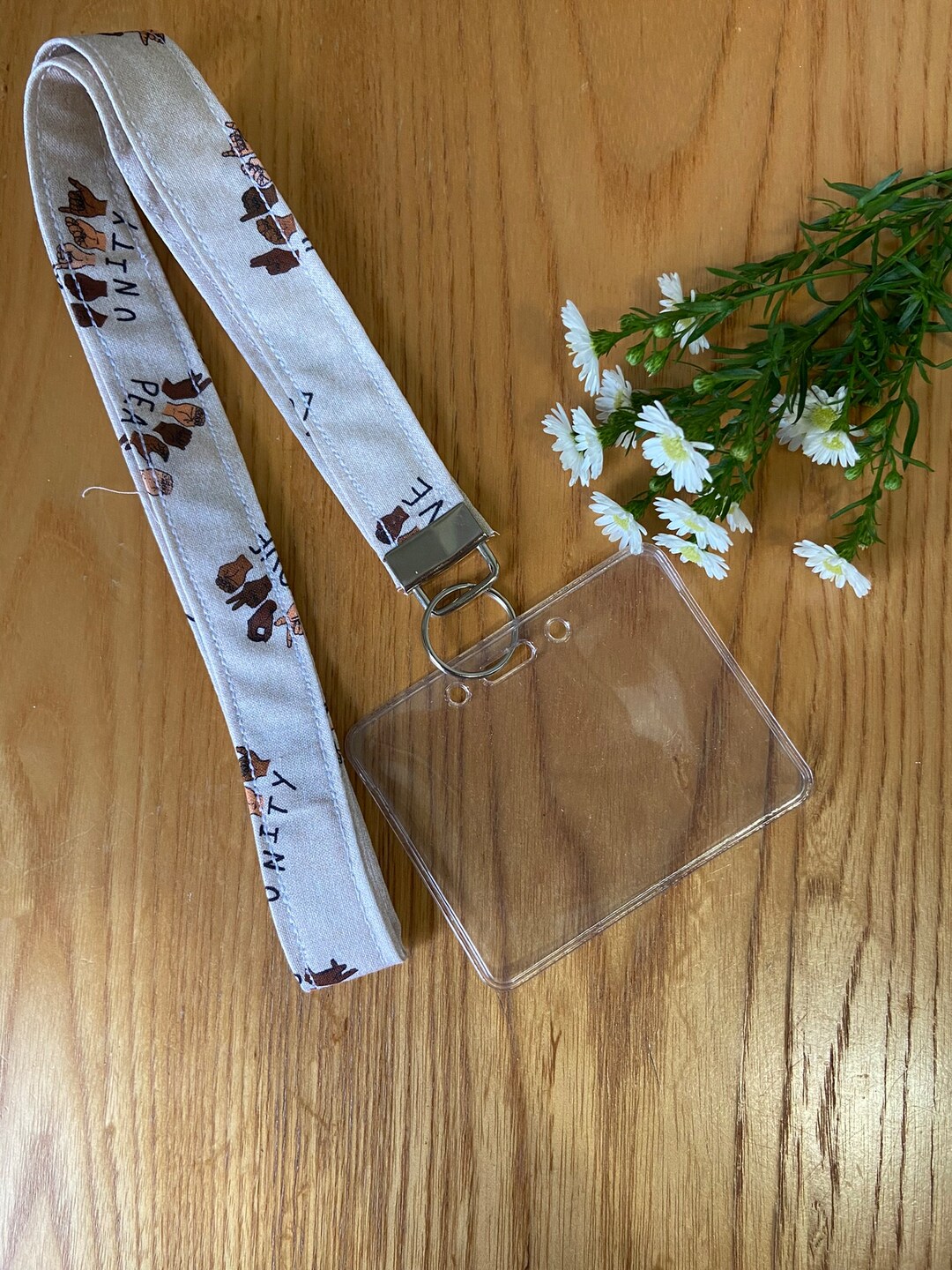 Sign Language Pattern Lanyard | Badge Holder | ASL | Hearing | Deaf ...