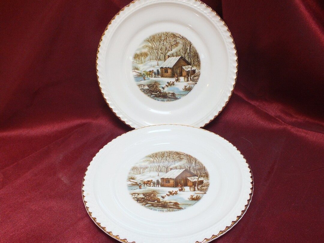 4 Harkerware Currier and Ives Side Plates With Gold Trim - Etsy