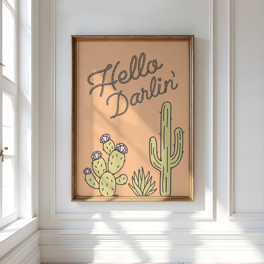 Hello Darlin' Western Digital Art Print Download Pink Red - Etsy