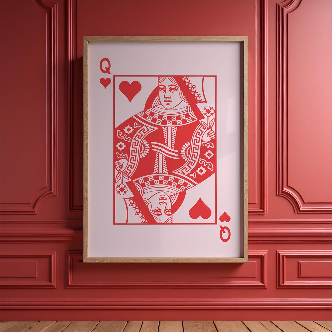 Queen of Hearts Digital Art Print Download Pink Red - Etsy