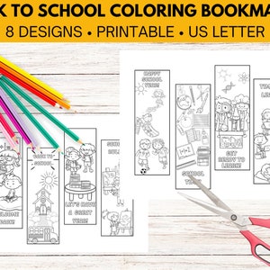 Back to School Printable Coloring Bookmarks With 8 Designs | First Day ...