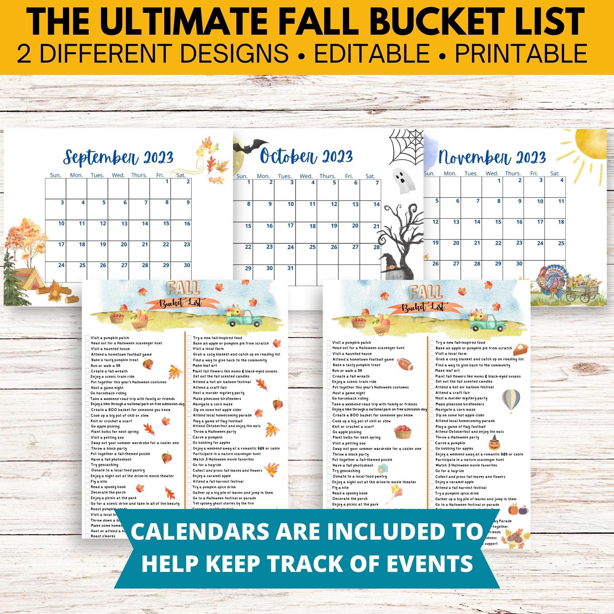Ultimate Fall Bucket List With FREE Seasonal Calendars | EDITABLE ...