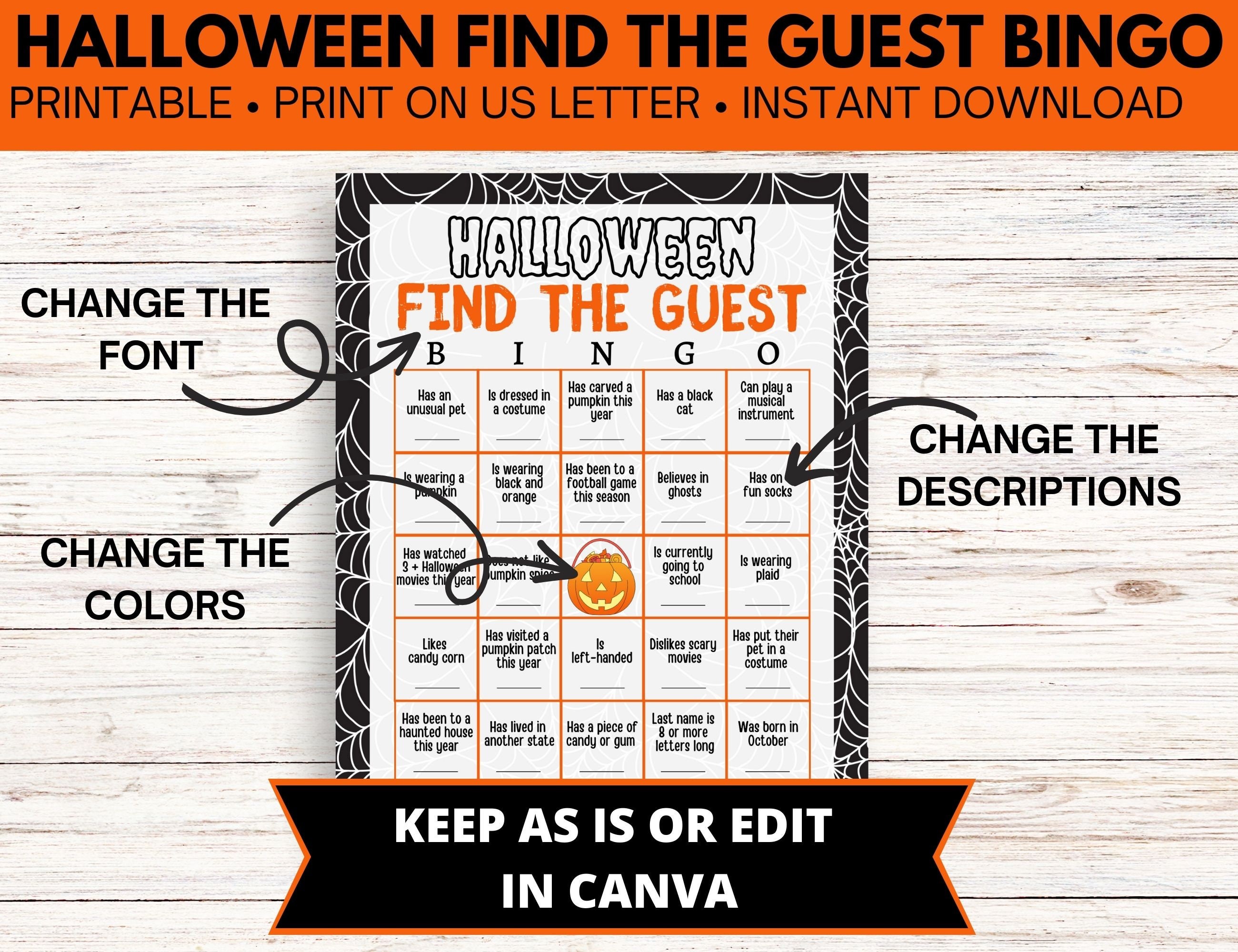 Editable Halloween Find the Guest Bingo | Printable Halloween Game ...
