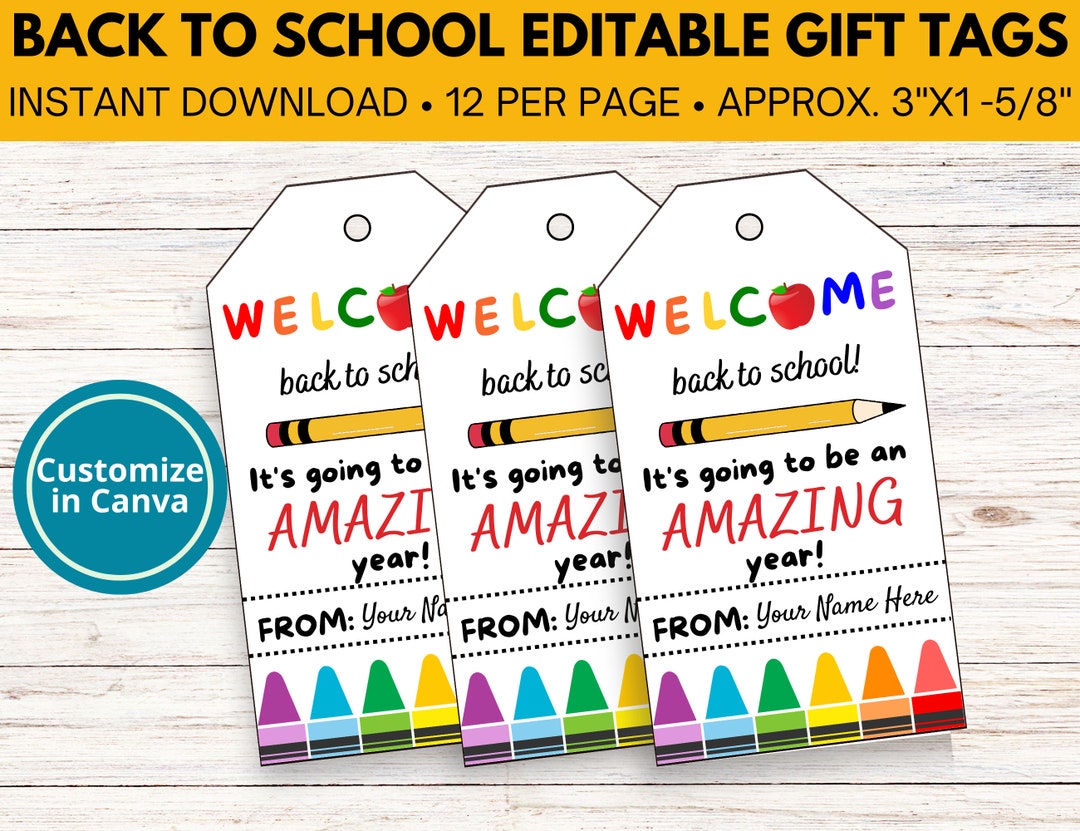 Back to School Editable Gift Tags | First Day of School Instant ...