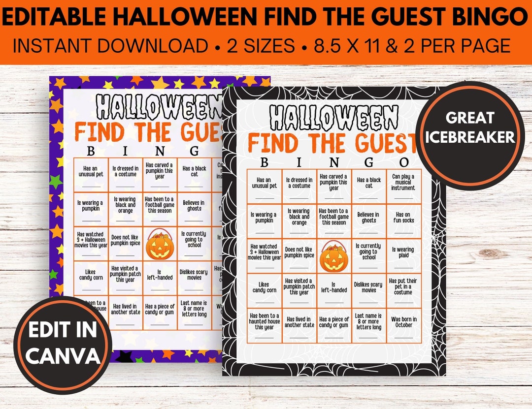 Editable Halloween Find the Guest Bingo | Printable Halloween Game ...