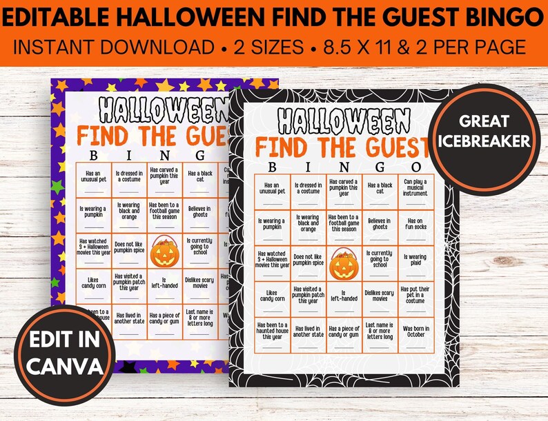 Editable Halloween Find the Guest Bingo Printable Halloween Game ...