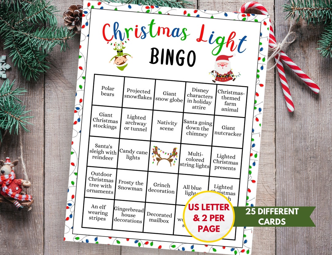 Christmas Light Bingo With 25 Cards | Printable Christmas Party Game ...