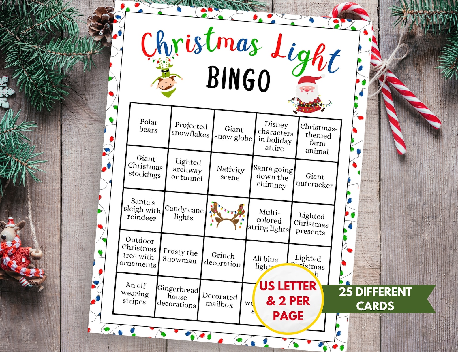 Christmas Light Bingo With 25 Cards | Printable Christmas Party Game ...