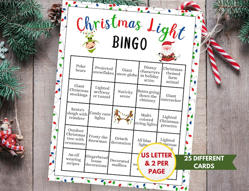 Christmas Light Bingo With 25 Cards | Printable Christmas Party Game ...