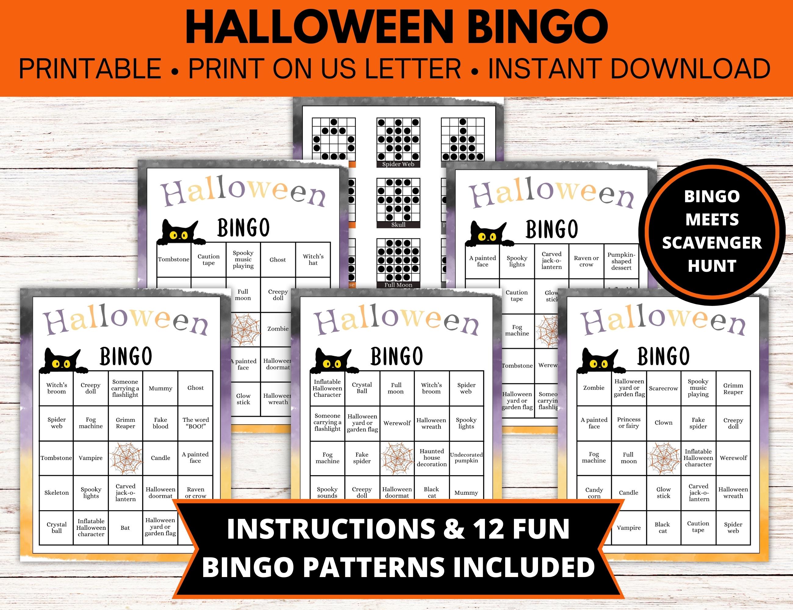 Halloween Scavenger Hunt Bingo W/ 25 Unique Cards for Adults, Teens ...