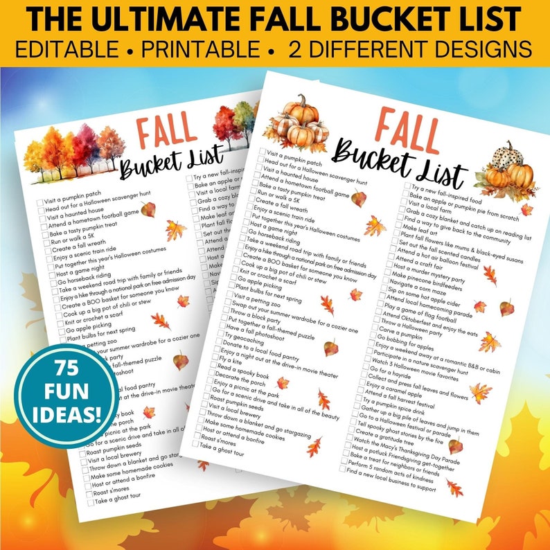 Editable Fall Bucket List | Printable Autumn Bucket List | Fall Bucket ...