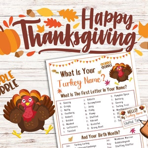 What's Your Turkey Name Game | Printable Family Thanksgiving Game ...