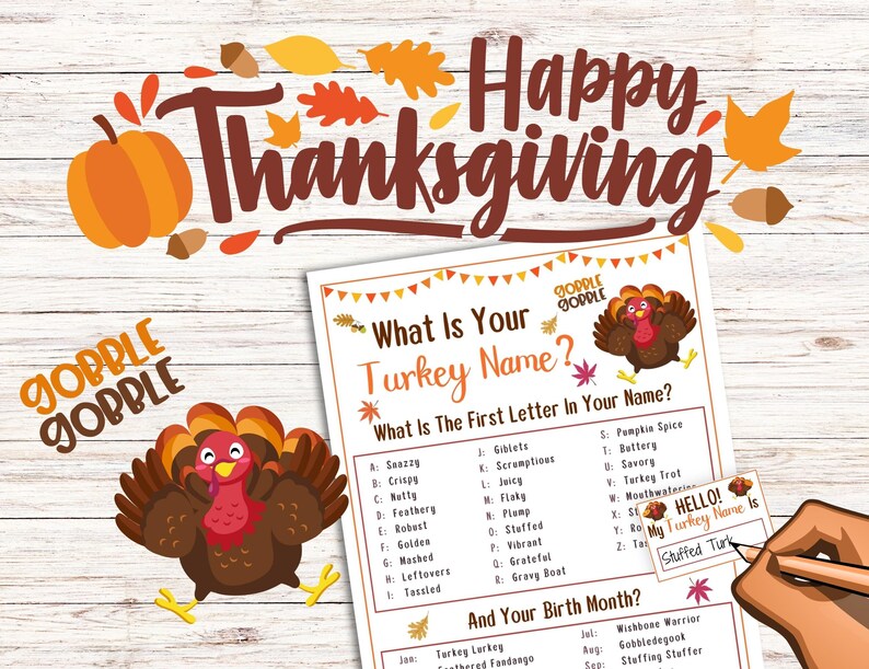 What's Your Turkey Name Game Printable Family Thanksgiving Game ...