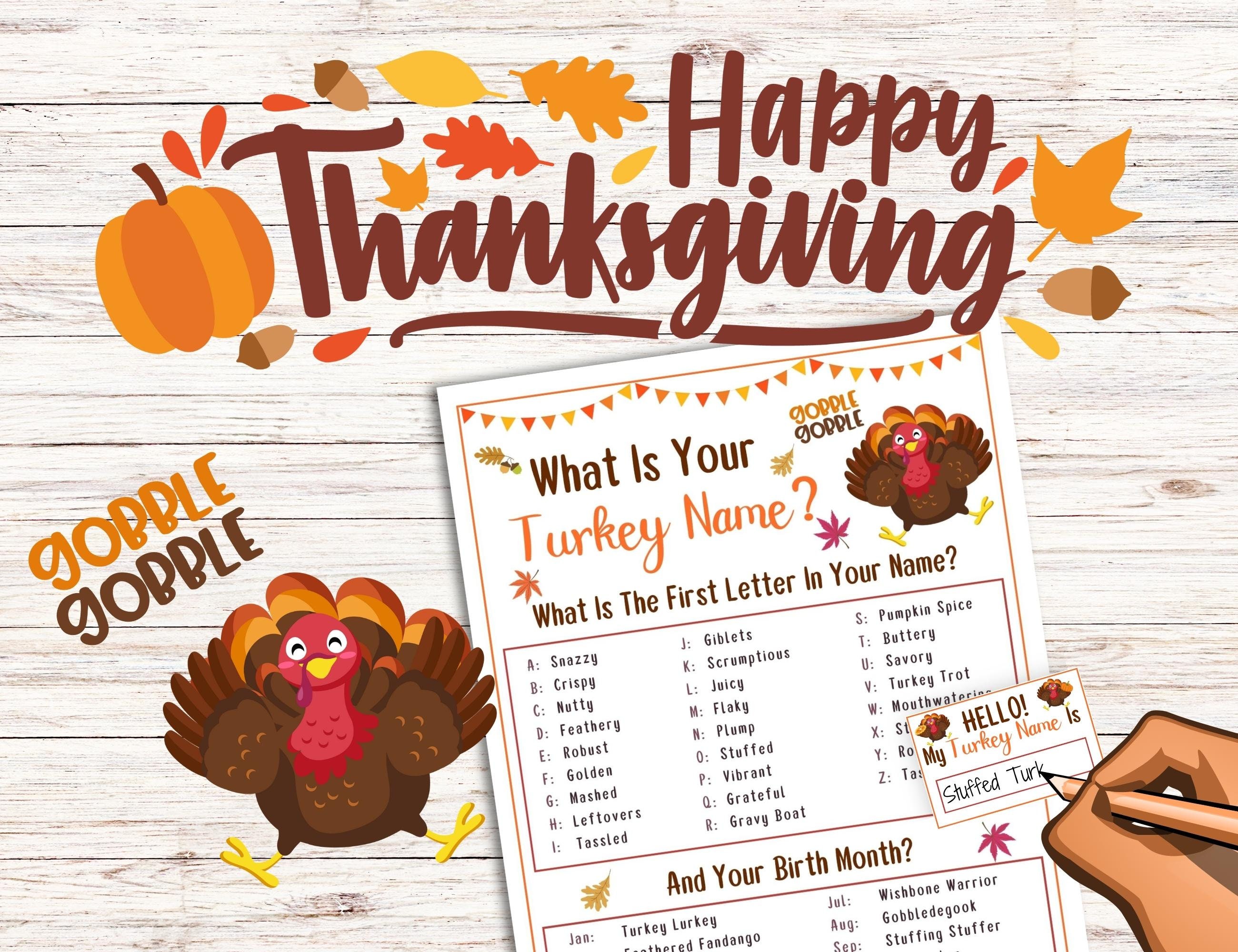 What's Your Turkey Name Game Printable Family Thanksgiving Game ...