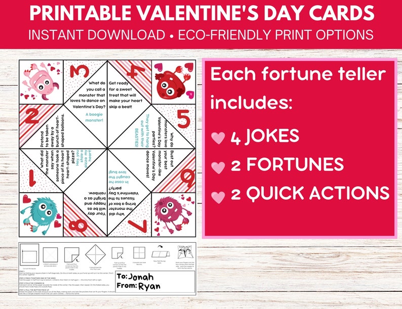 Cootie Catcher Printable Valentine's Day Cards for Kids | Fortune ...