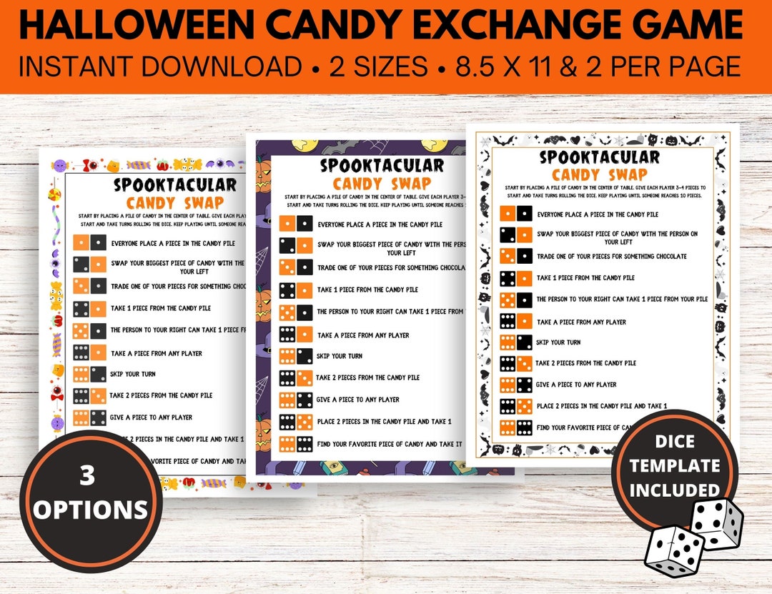 Halloween Candy Dice Printable | Candy Swap Instant Download | Candy ...