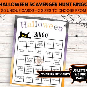 Halloween Scavenger Hunt Bingo W/ 25 Unique Cards for Adults, Teens ...