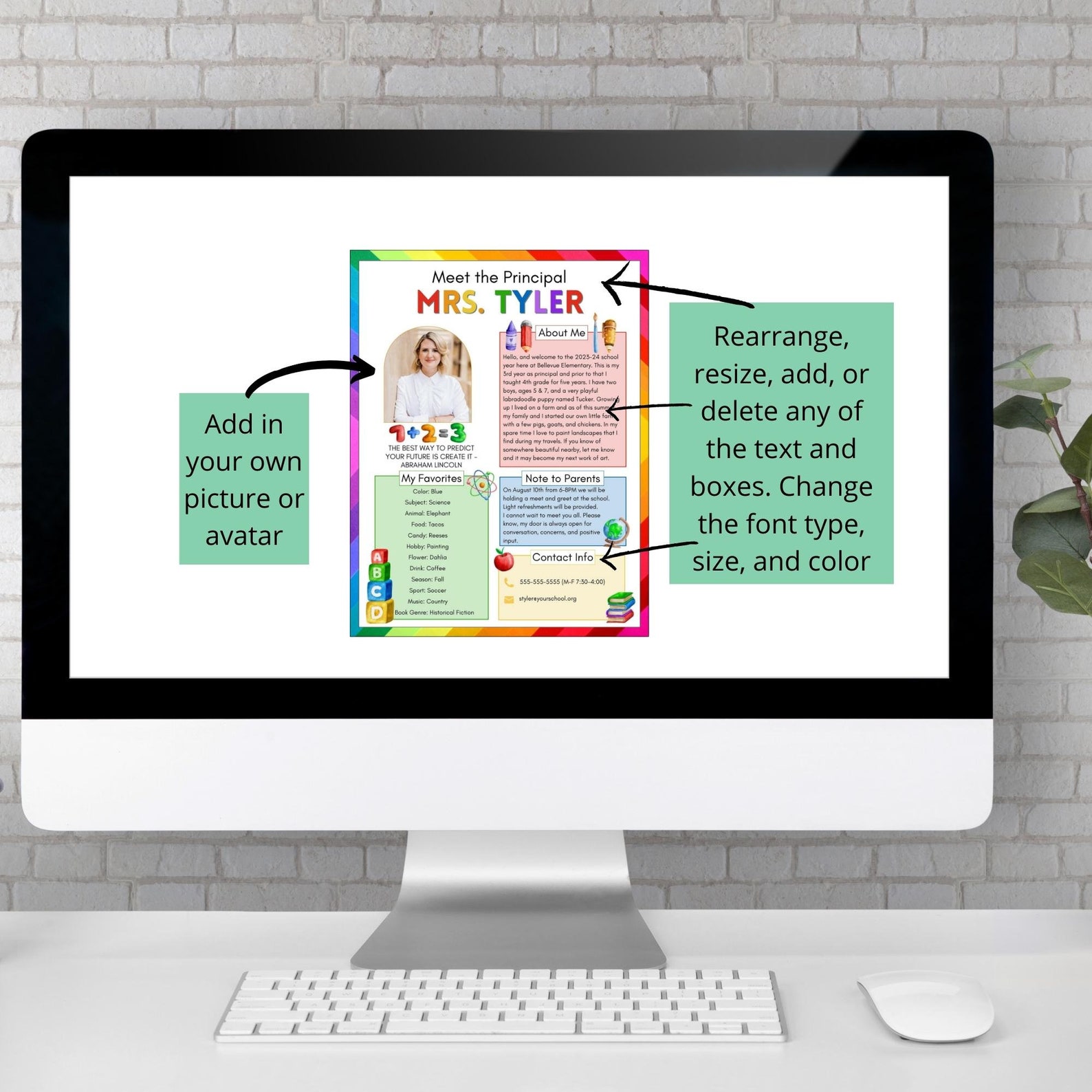 EDITABLE Meet the Principal Template | Rainbow Back to School Printable ...