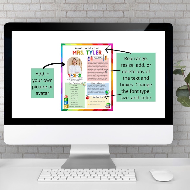 EDITABLE Meet the Principal Template Rainbow Back to School - Etsy