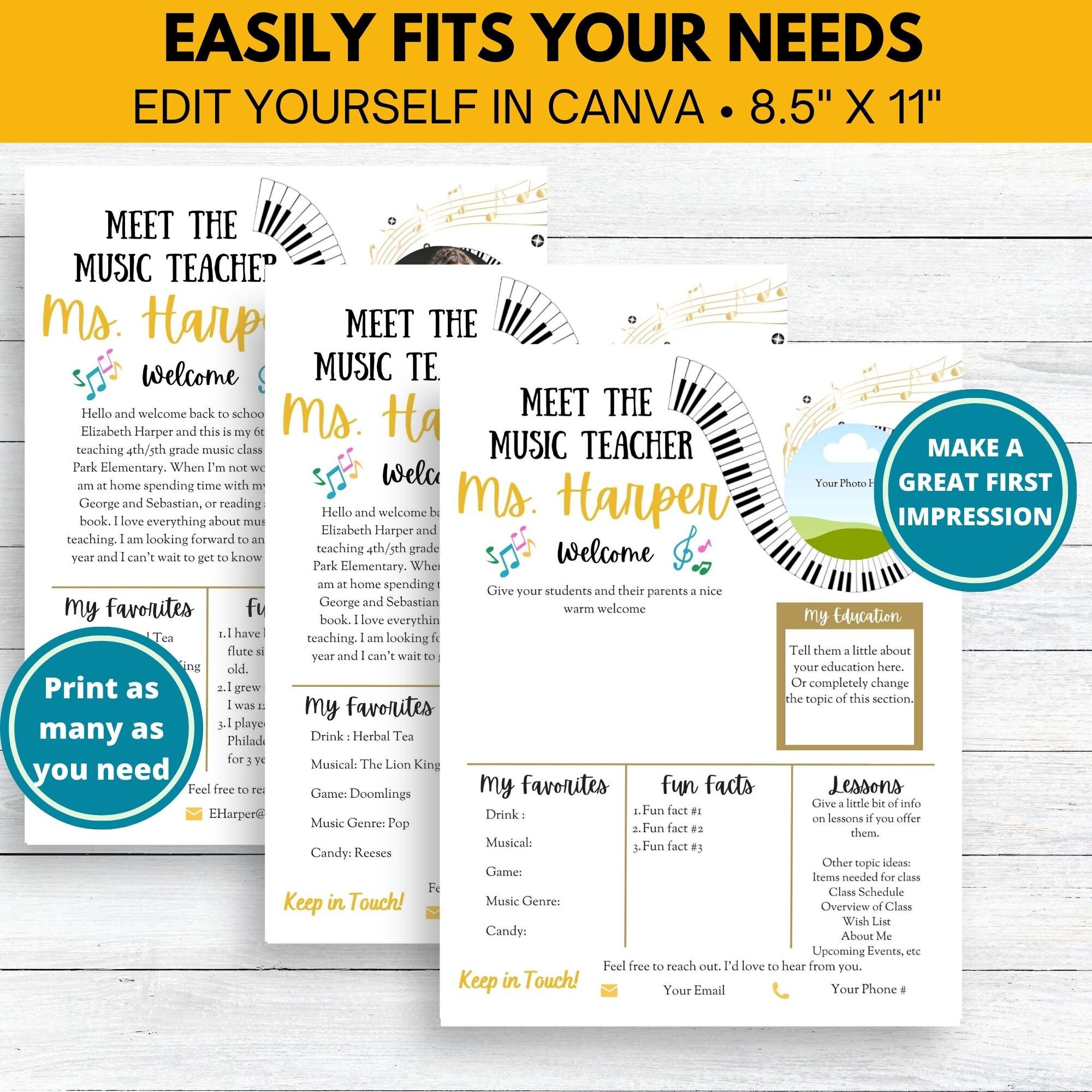 Meet the Music Teacher Template Editable Printable Music Teacher ...