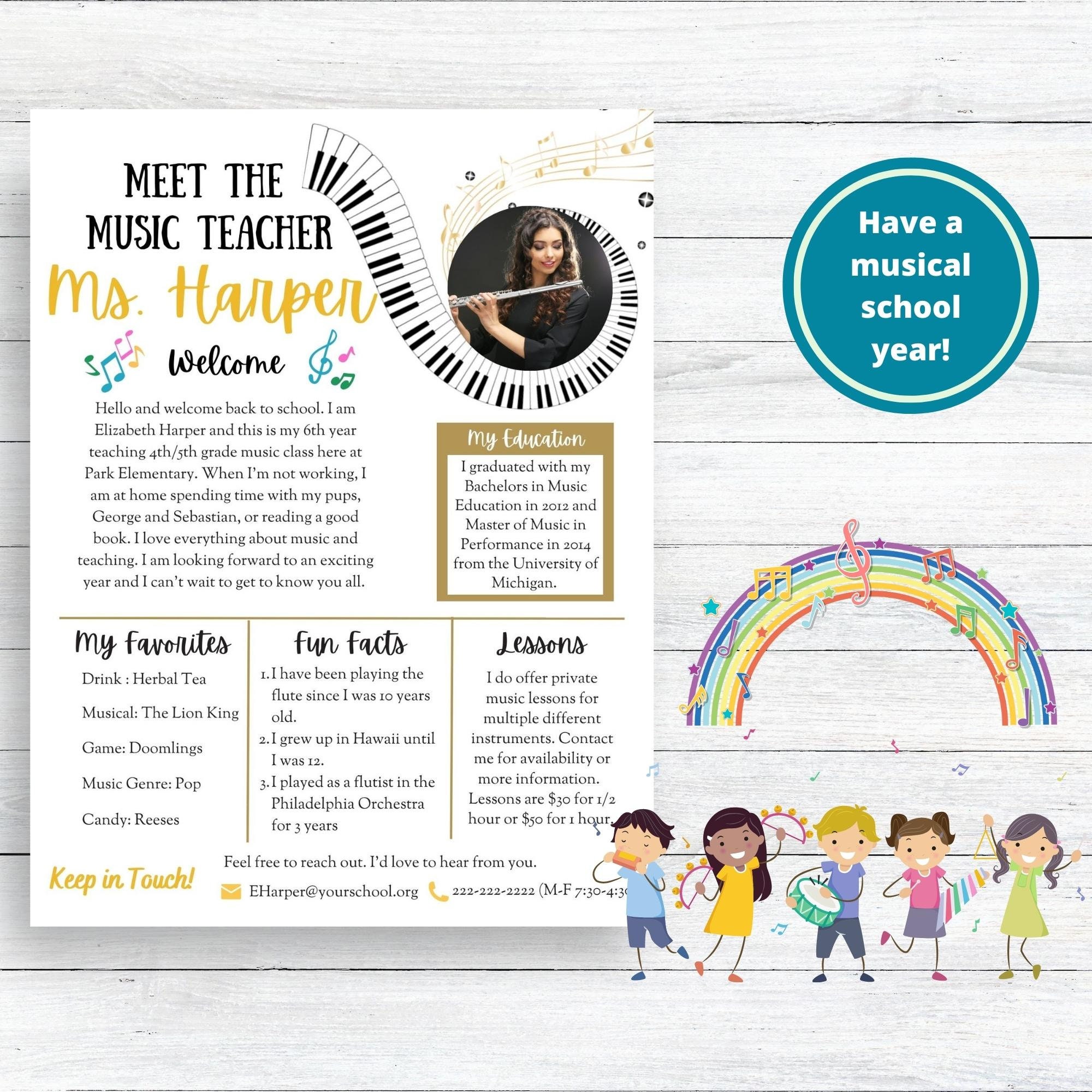 Meet the Music Teacher Template Editable Printable Music Teacher ...
