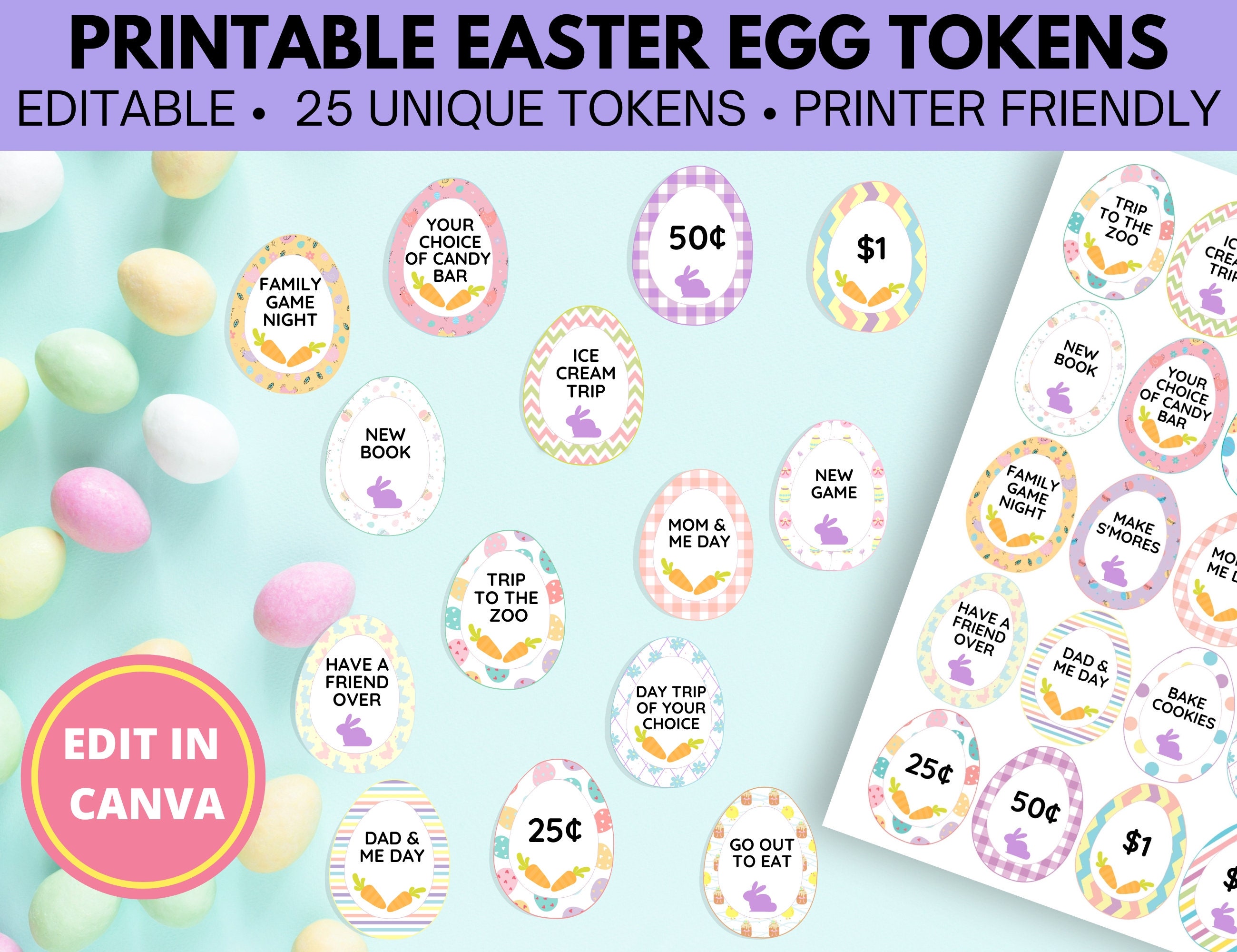 Editable Easter Egg Tokens | Printable Easter Coupons | Easter Egg ...