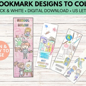Back to School Printable Coloring Bookmarks With 8 Designs | First Day ...