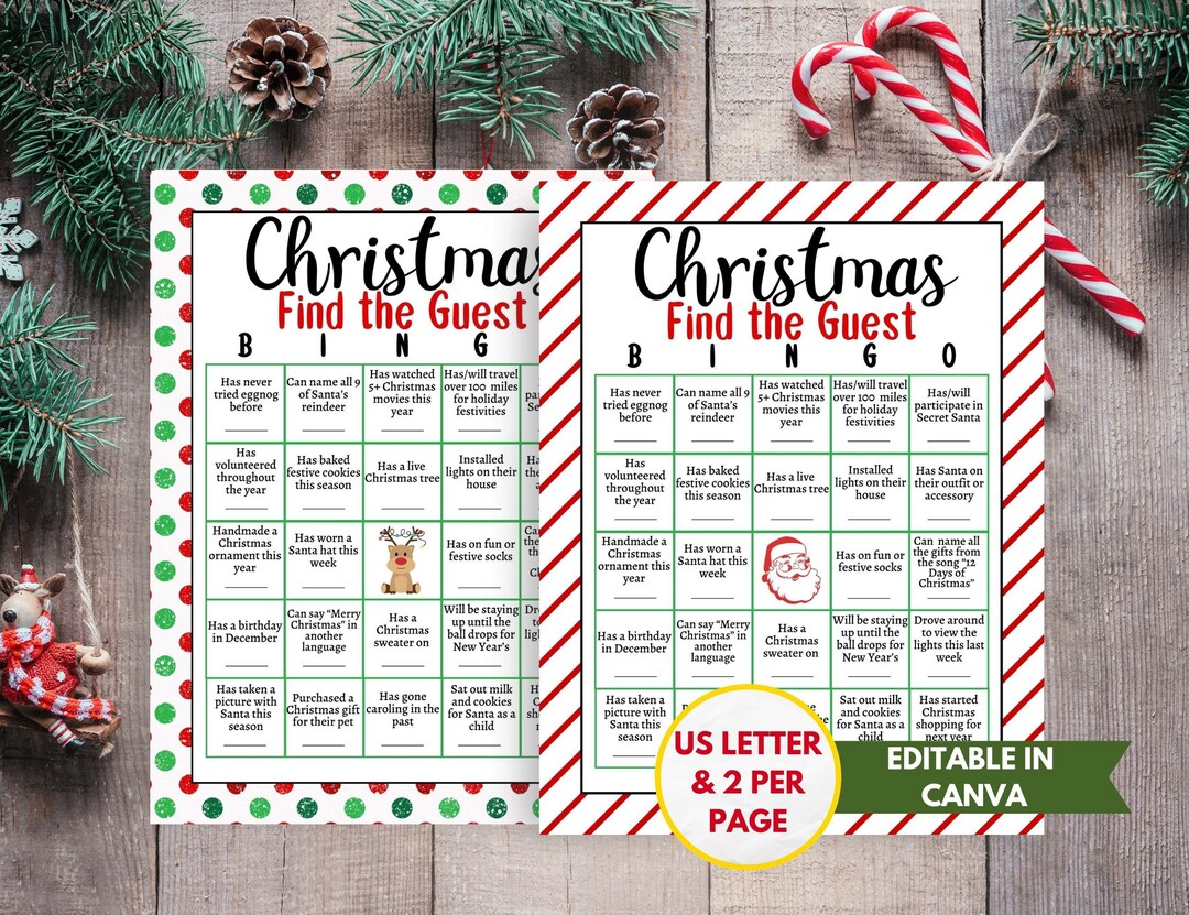 Editable Christmas Find the Guest Bingo | Printable Office Party Game ...