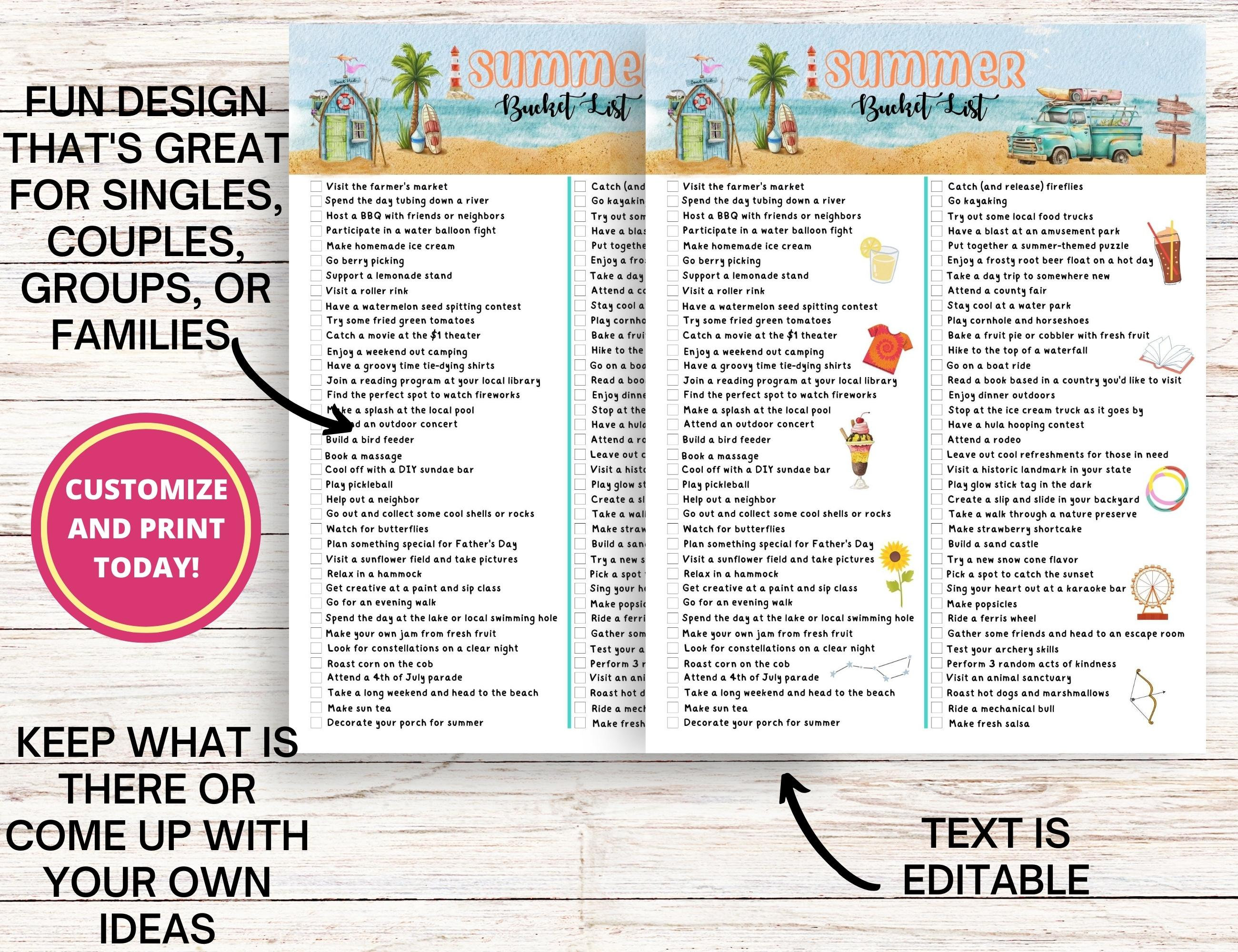 Editable Summer Bucket List With FREE Seasonal Calendars | Printable ...